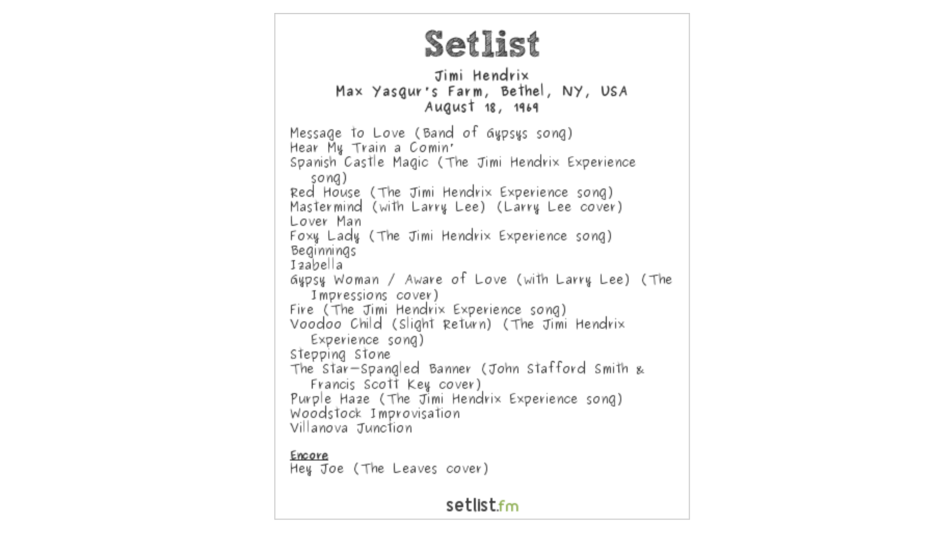 Setlist History: Jimi Hendrix Closes Woodstock With a Bang | setlist.fm